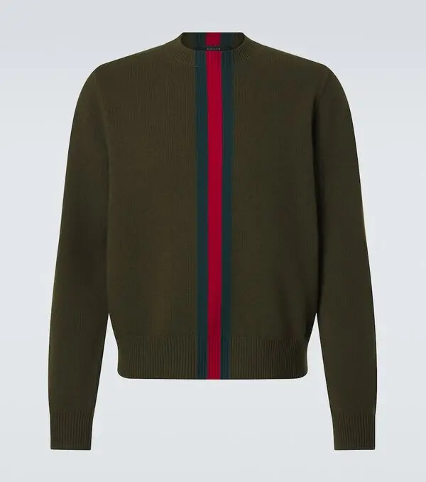 Gucci Web Stripe Wool Crewneck Sweater - Green