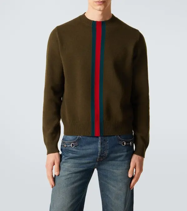Gucci Web Stripe Wool Crewneck Sweater - Green
