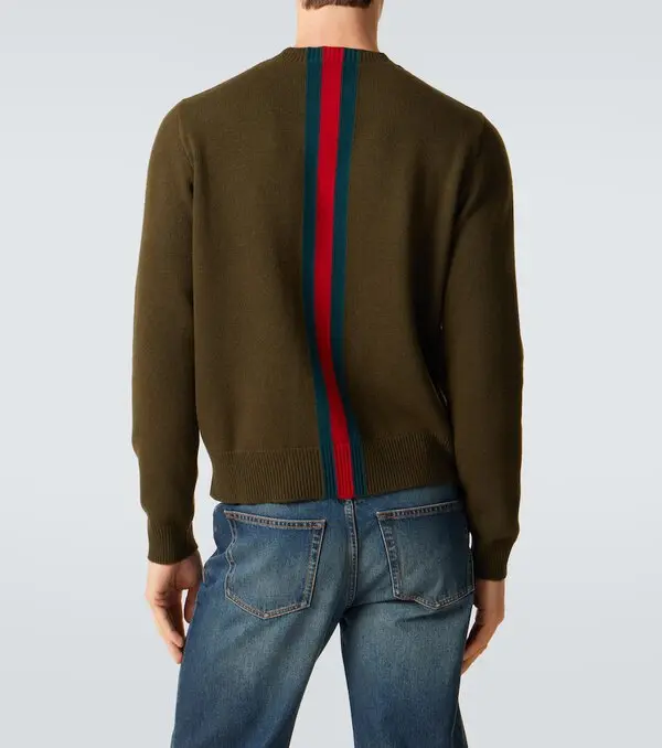 Gucci Web Stripe Wool Crewneck Sweater - Green