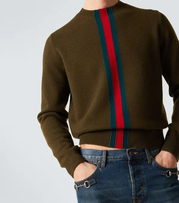 Gucci Web Stripe Wool Crewneck Sweater - Green