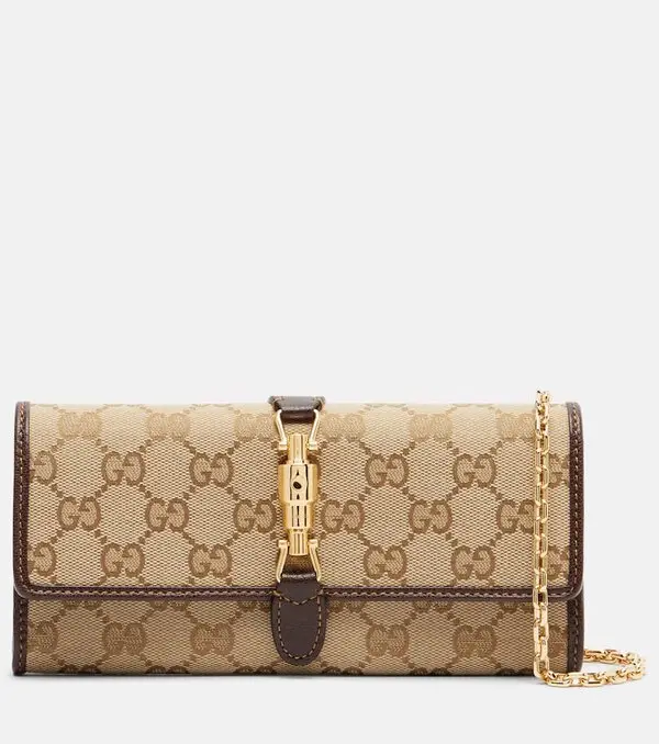 Gucci Jackie Gg Canvas Wallet On Chain - Beige