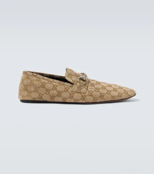 Gucci Horsebit Gg Canvas Loafers - Beige