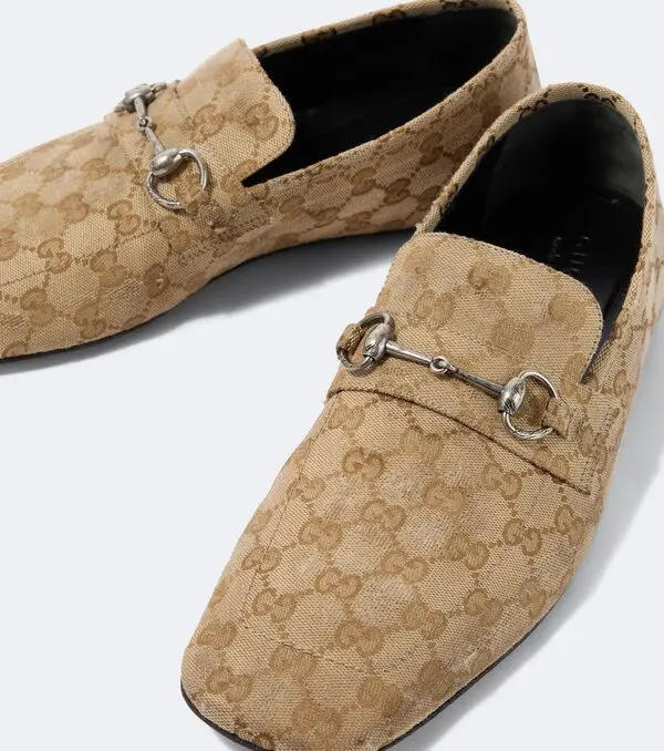 Gucci Horsebit Gg Canvas Loafers - Beige