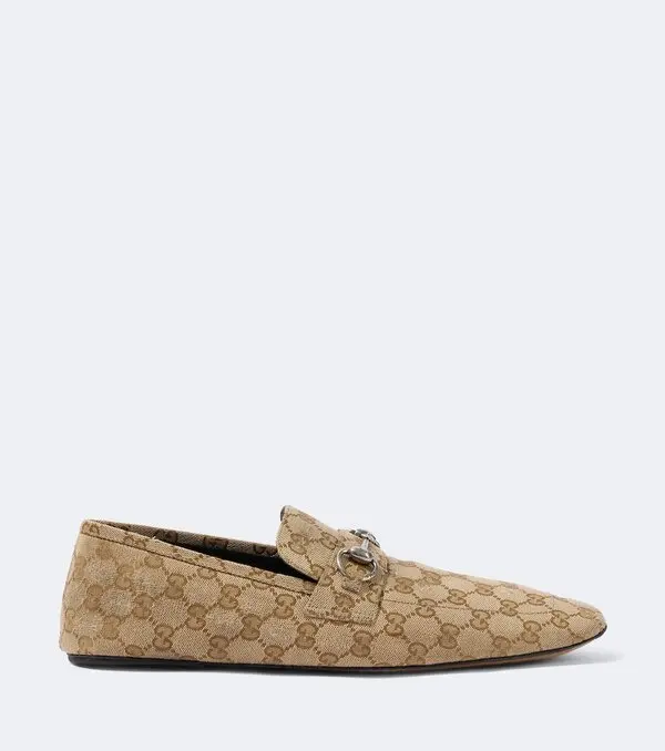 Gucci Horsebit Gg Canvas Loafers - Beige