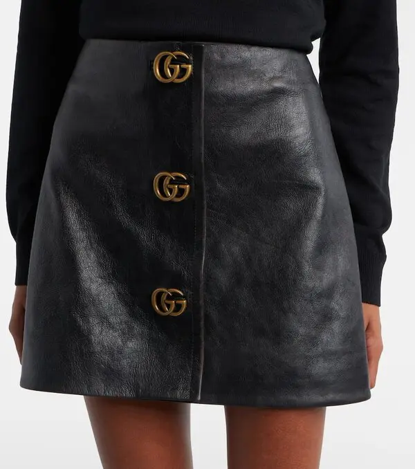 Gucci Double G Leather Miniskirt