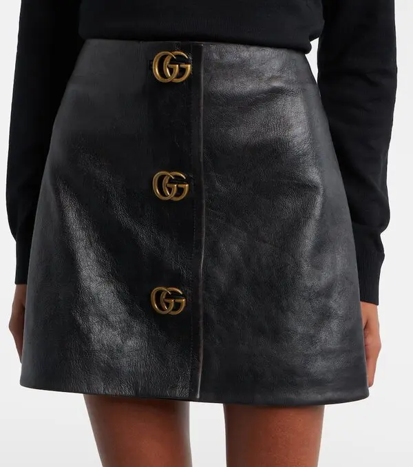 Gucci Double G Leather Miniskirt