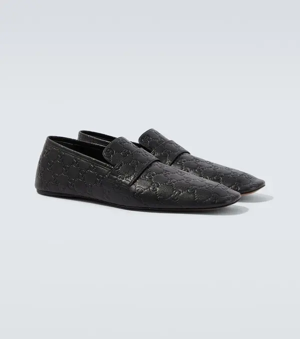 Gucci Gg Embossed Leather Loafers - Black
