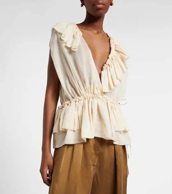 Dries Van Noten Ruffled Peplum Ramie Top