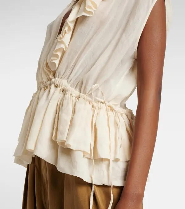 Dries Van Noten Ruffled Peplum Ramie Top