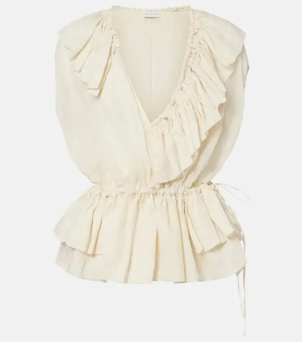 Dries Van Noten Ruffled Peplum Ramie Top - White