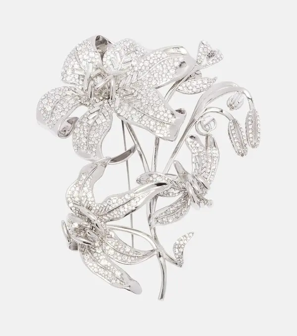 Gucci Floral Crystal-embellished Brooch - Silver