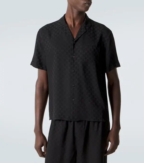 Gucci Gg Silk Jacquard Bowling Shirt - Black