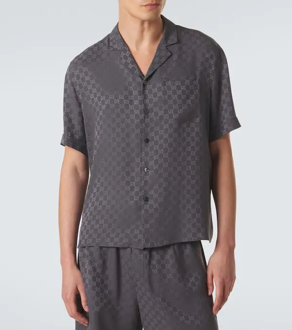 Gucci Gg Silk Jacquard Bowling Shirt - Grey