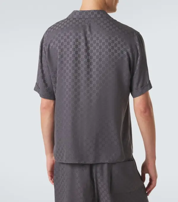 Gucci Gg Silk Jacquard Bowling Shirt - Grey