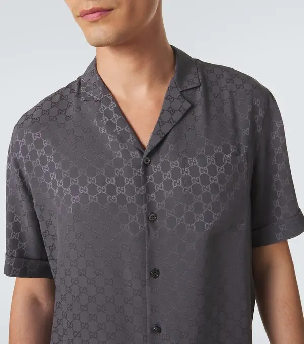 Gucci Gg Silk Jacquard Bowling Shirt - Grey