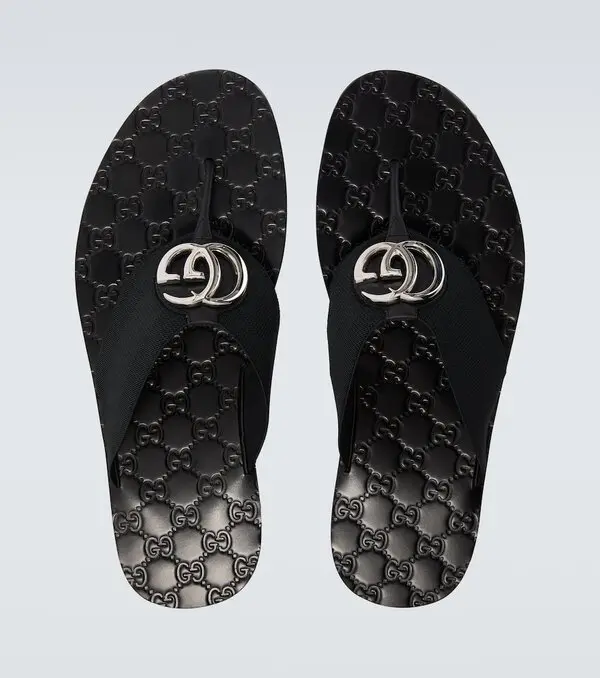 Gucci Riviera Double G Thong Sandals - Black