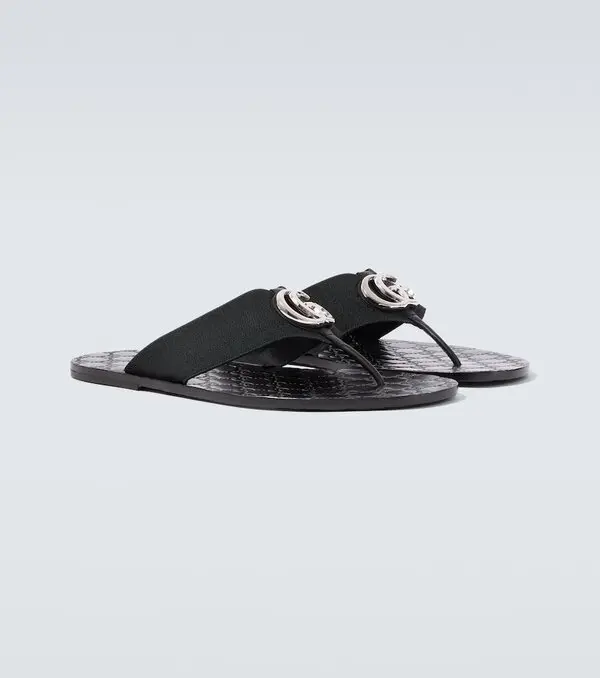 Gucci Riviera Double G Thong Sandals - Black