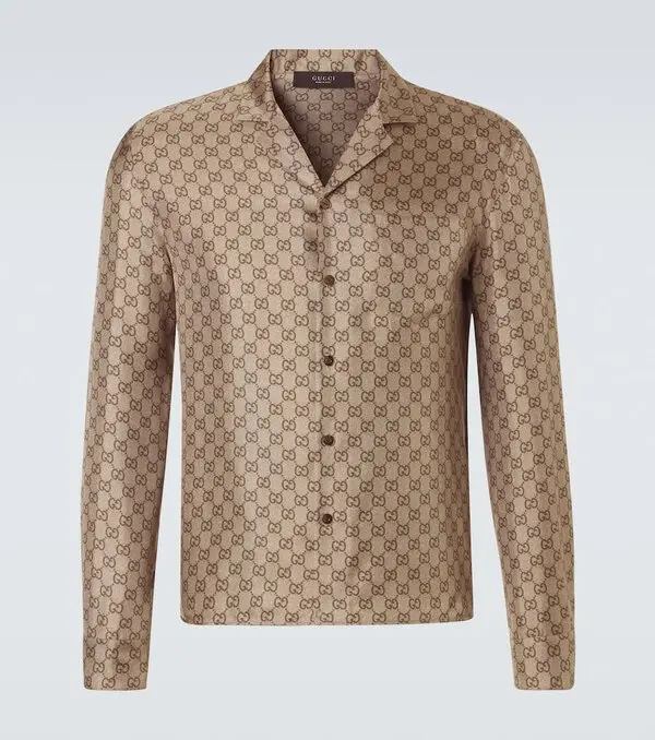 Gucci Gg Printed Silk Twill Shirt