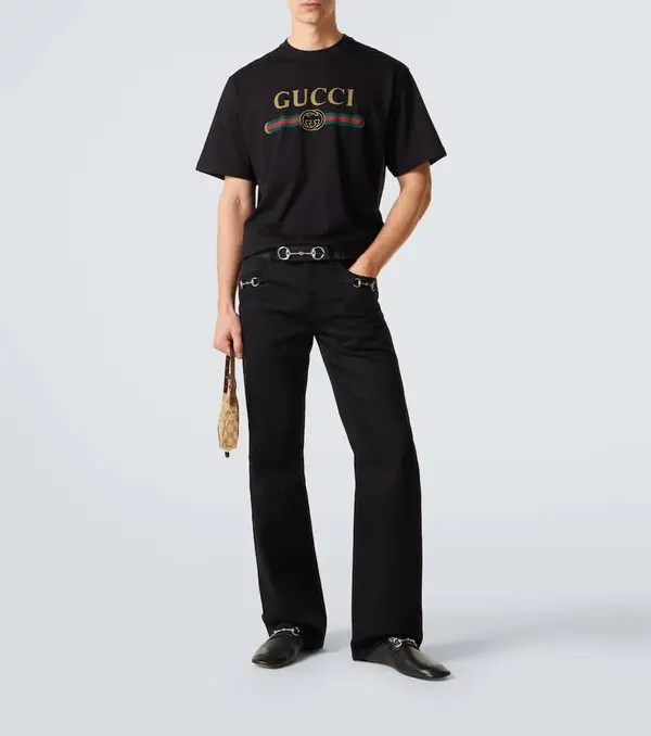 Gucci Logo Cotton And Silk Jersey T-shirt - Black