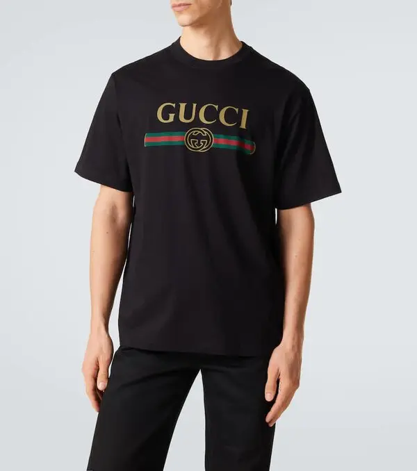 Gucci Logo Cotton And Silk Jersey T-shirt - Black
