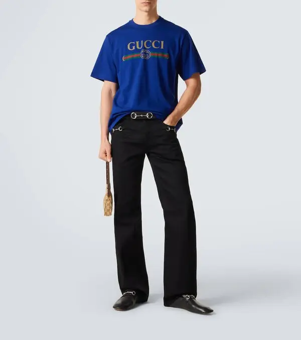 Gucci Logo Cotton And Silk Jersey T-shirt - Blue