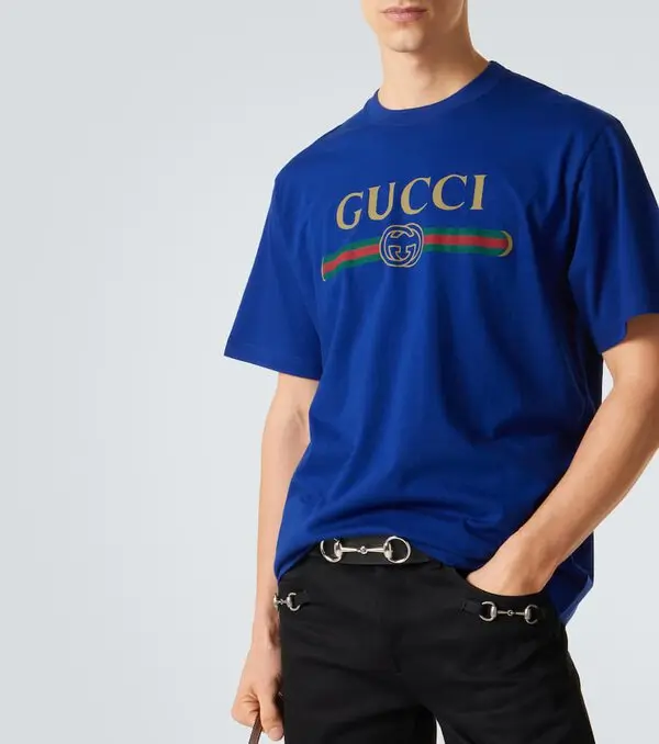 Gucci Logo Cotton And Silk Jersey T-shirt - Blue