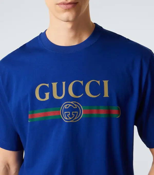 Gucci Logo Cotton And Silk Jersey T-shirt - Blue