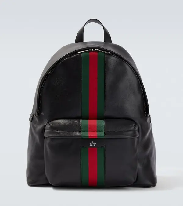 Gucci Web Stripe Leather Backpack - Black