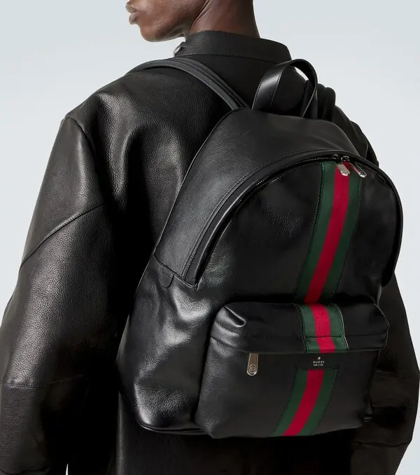 Gucci Web Stripe Leather Backpack