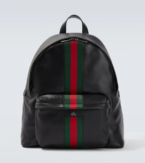 Gucci Web Stripe Leather Backpack - Black