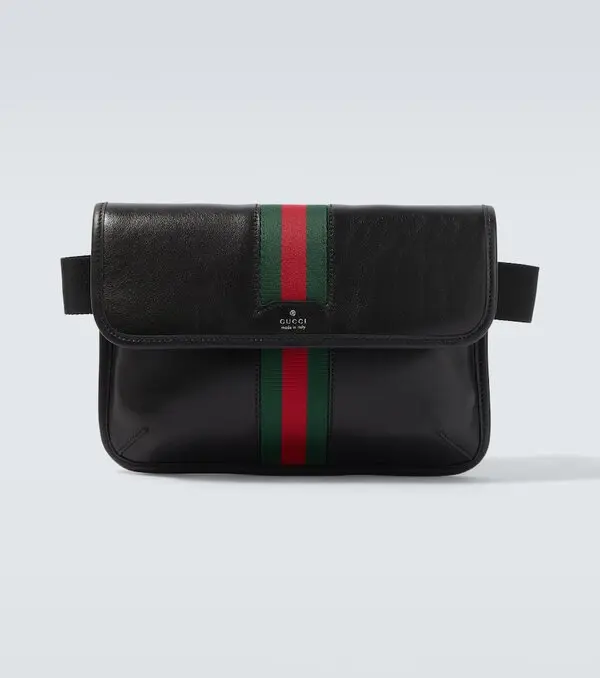 Gucci Web Trademark Small Leather Belt Bag - Black