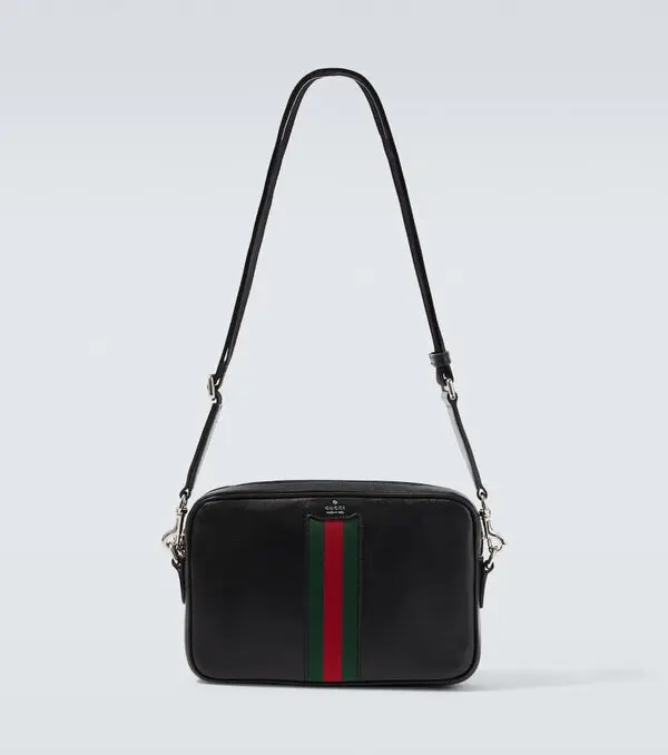 Gucci Web Trademark Small Leather Crossbody Bag - Black