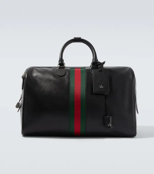 Gucci Web Trademark Medium Leather Duffle Bag - Black
