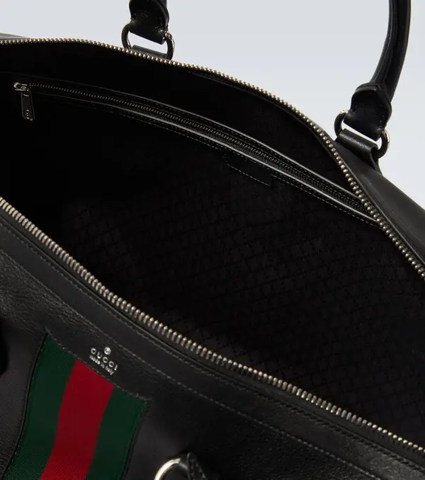 Gucci Web Trademark Medium Leather Duffle Bag - Black