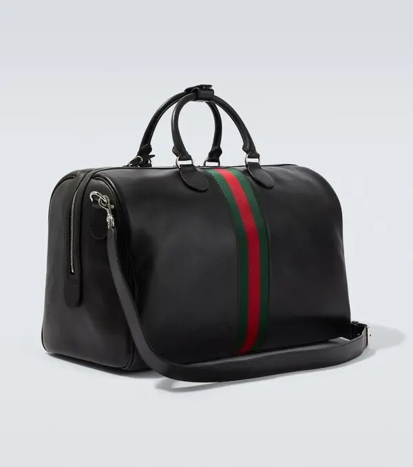Gucci Web Trademark Medium Leather Duffle Bag - Black