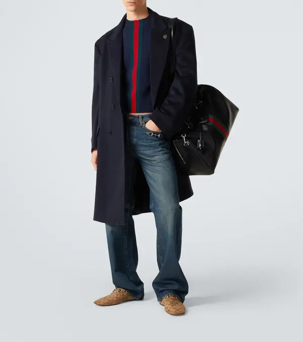 Gucci Web Trademark Medium Leather Duffle Bag - Black