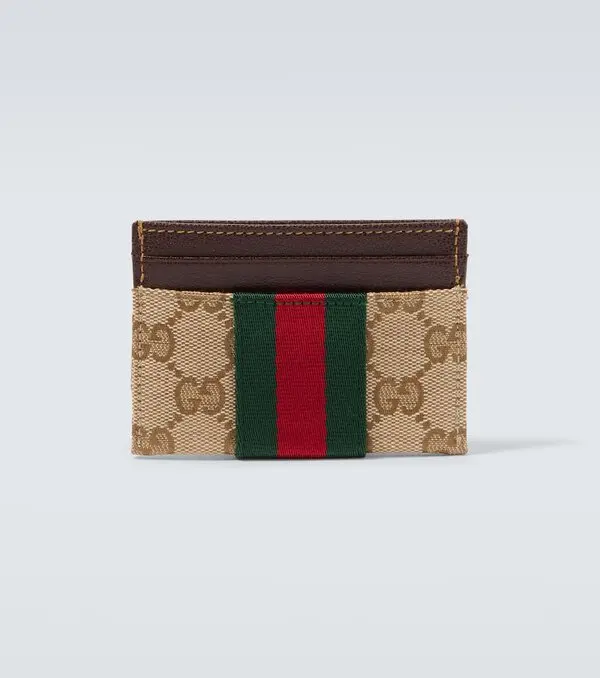 Gucci Gg Canvas Web Stripe Card Holder - Beige