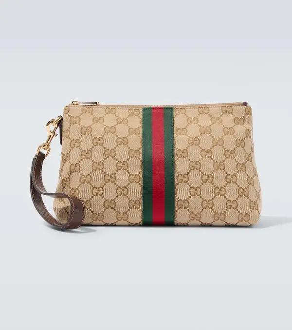 Gucci Gg Canvas Small Pouch With Strap - Beige