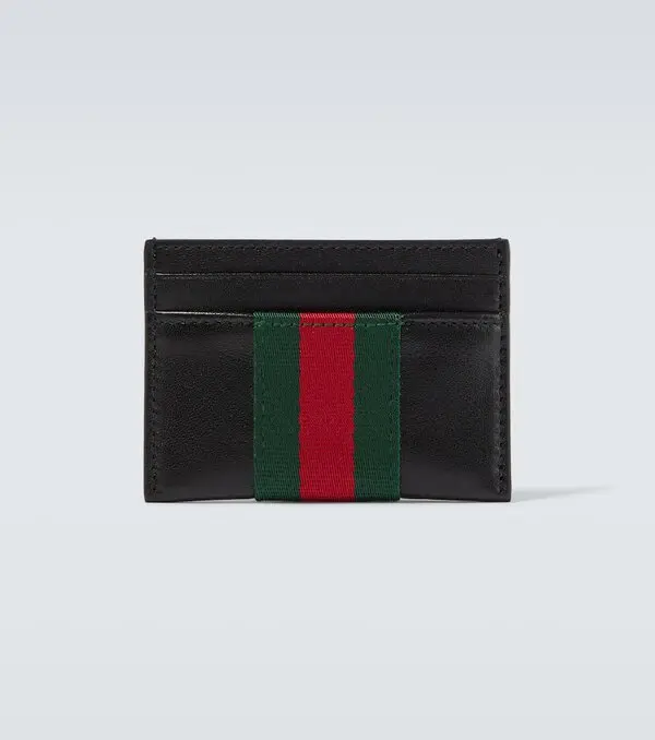 Gucci Web Trademark Leather Card Holder - Black