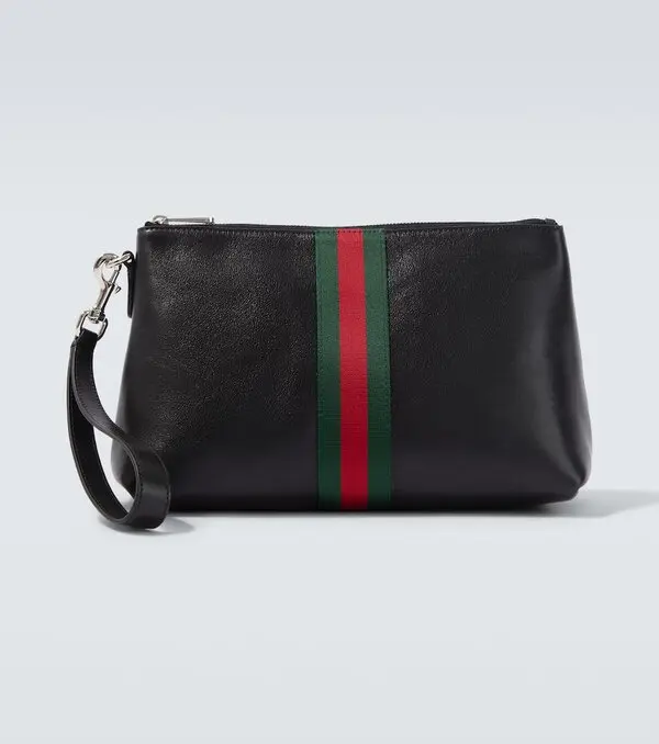 Gucci Web Trademark Leather Pouch - Black