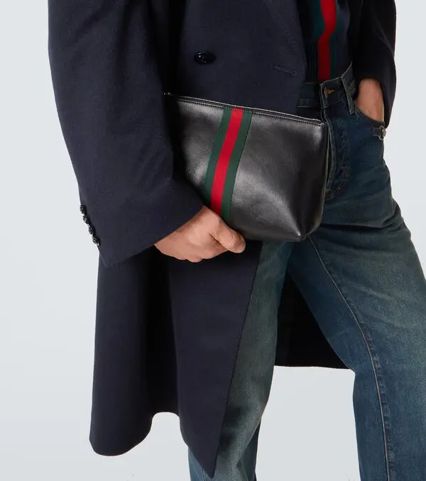 Gucci Web Trademark Leather Pouch