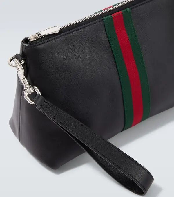 Gucci Web Trademark Leather Pouch