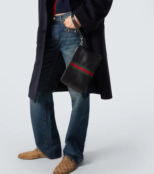 Gucci Web Trademark Leather Pouch