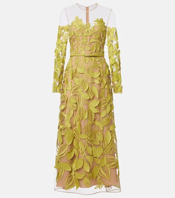 Elie Saab Embroidered Silk-blend Midi Dress