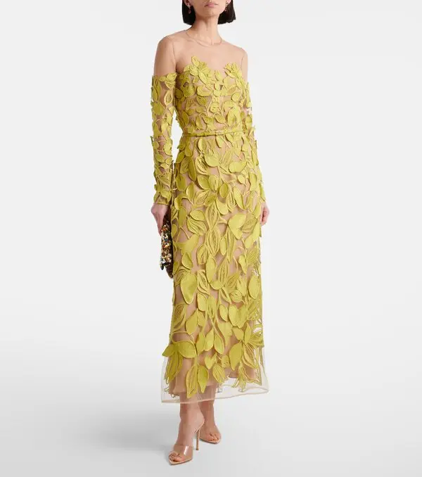 Elie Saab Embroidered Silk-blend Midi Dress