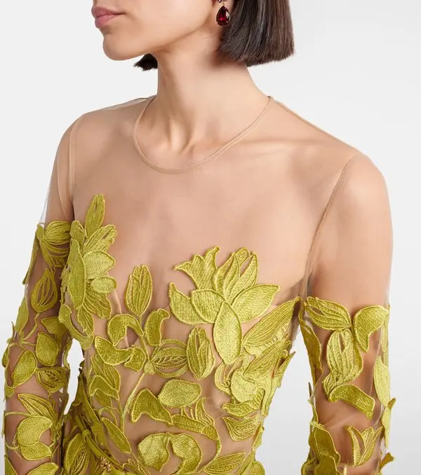 Elie Saab Embroidered Silk-blend Midi Dress