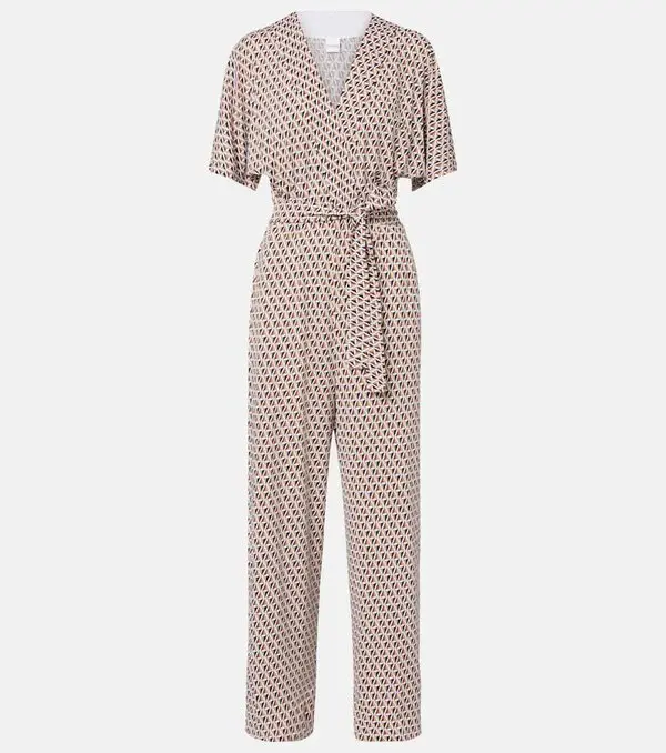 Max Mara Printed Jumpsuit With Belt - Beige