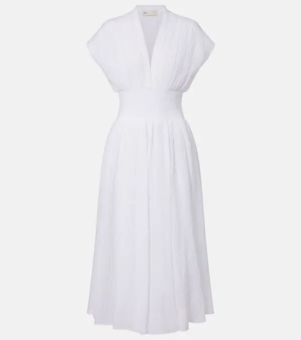 Tory Burch Linen And Cotton Midi Dress - White