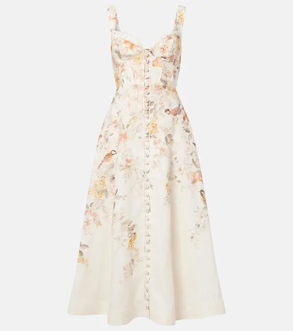 Zimmermann Luna Printed Linen Midi Dress - Multicoloured