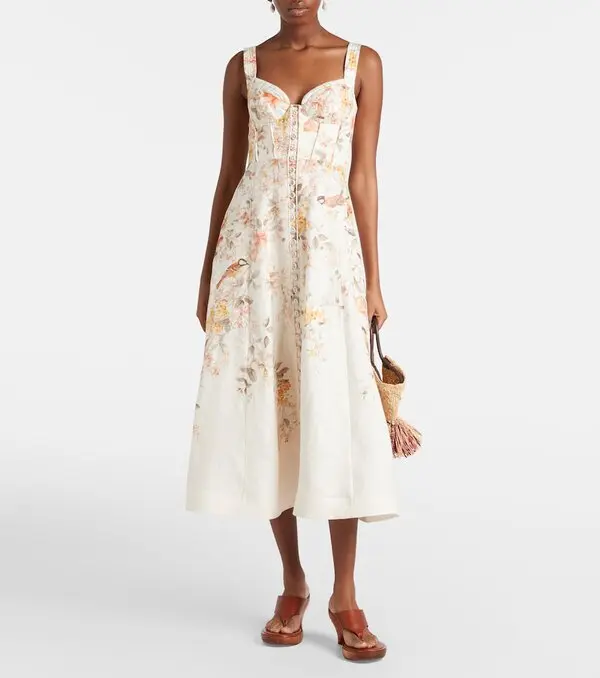 Zimmermann Luna Printed Linen Midi Dress - Multicoloured